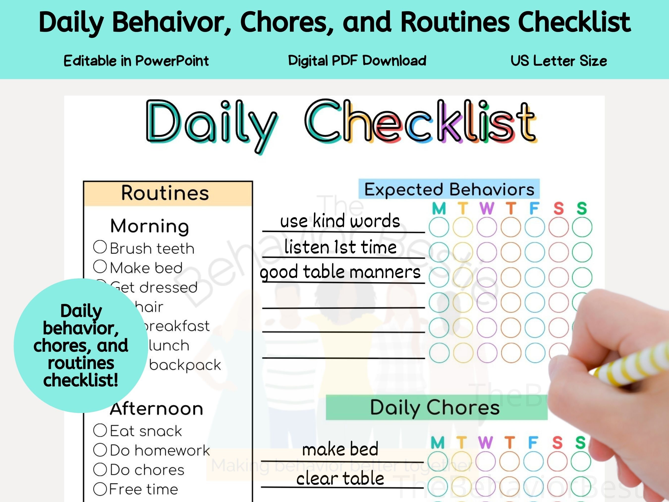 Routine Chart for Kids Kid Chore Chart Kids Daily Checklist ...