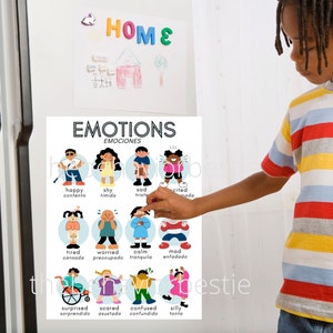 Bilingual SPANISH-ENGLISH Emotions Poster | Digital Feelings Chart ...