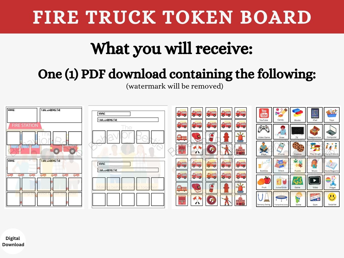 Fire Truck Sticker Chart Fire Truck Token Board Behavior Management ...