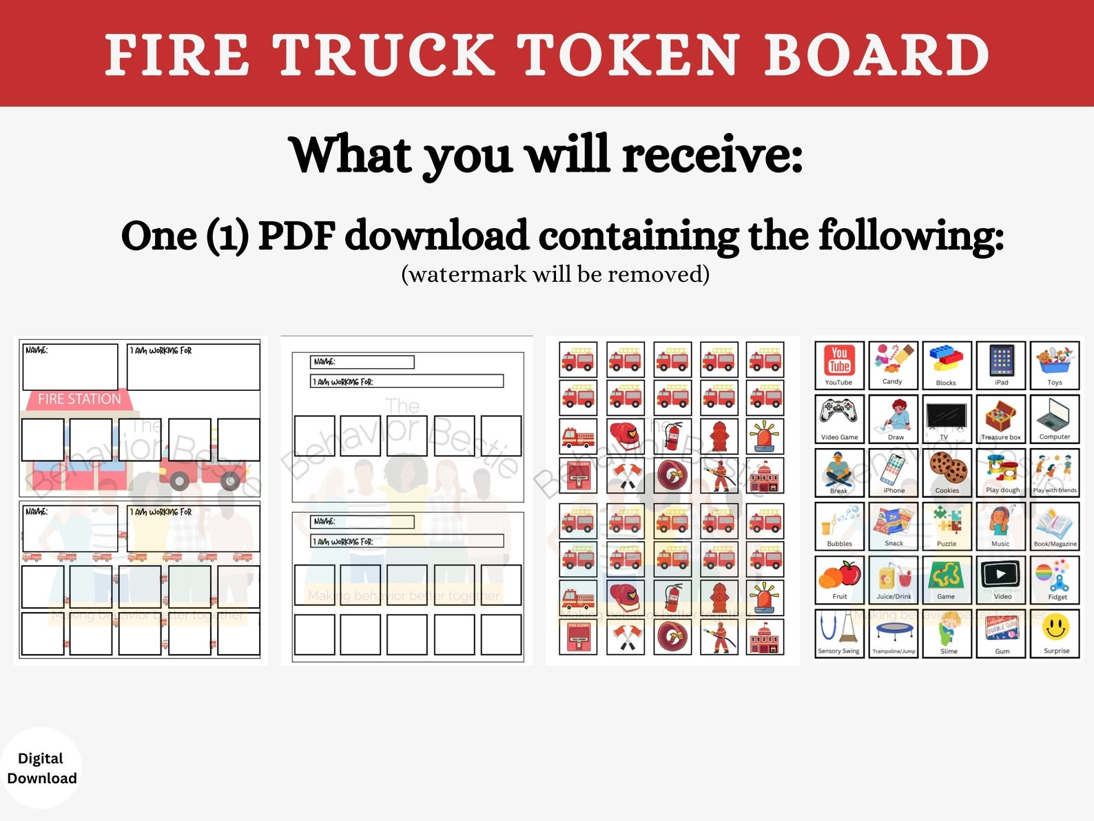 Fire Truck Sticker Chart | Fire Truck Token Board Behavior Management ...