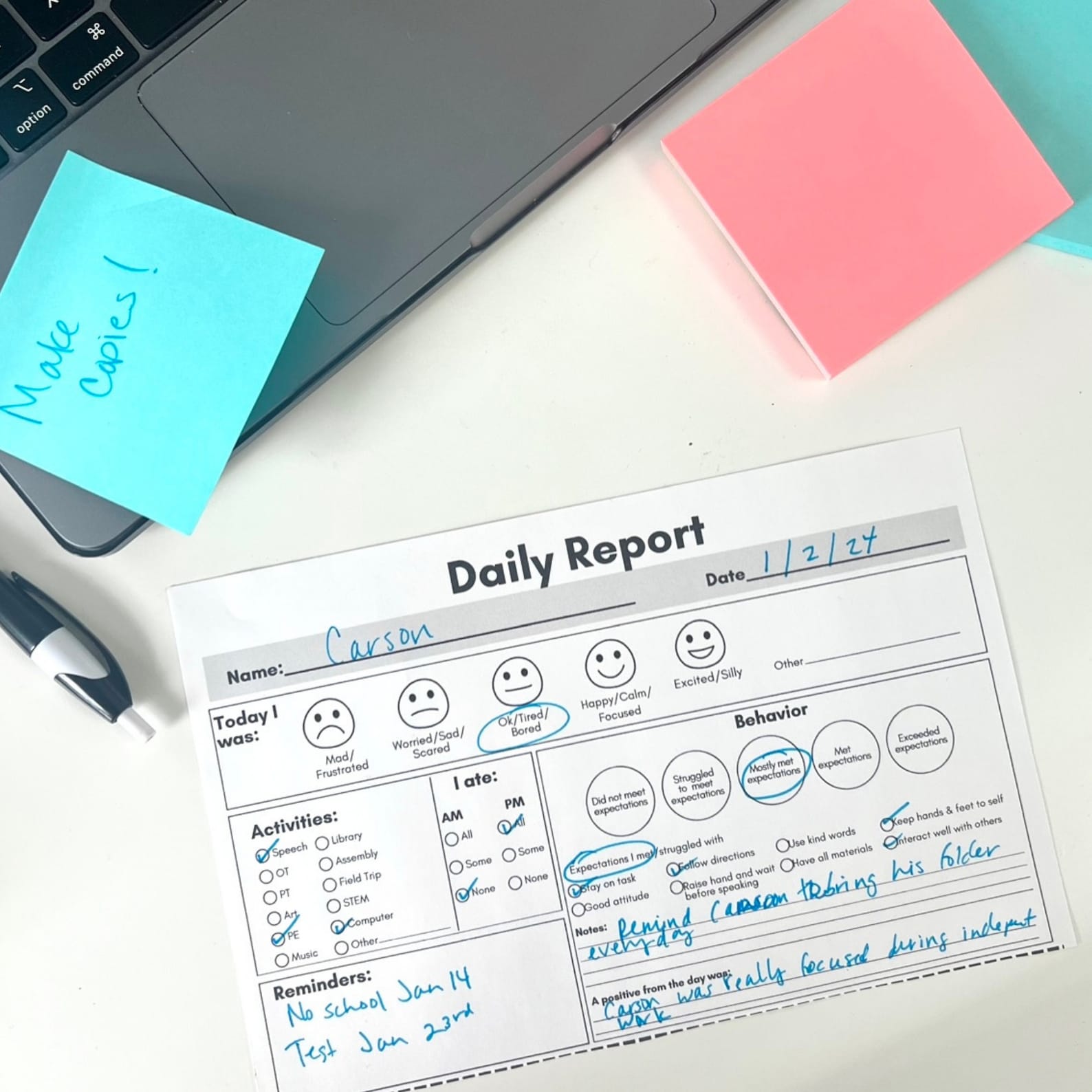 Editable Teacher Daily Report: Parent Communication (PDF Download) - Etsy