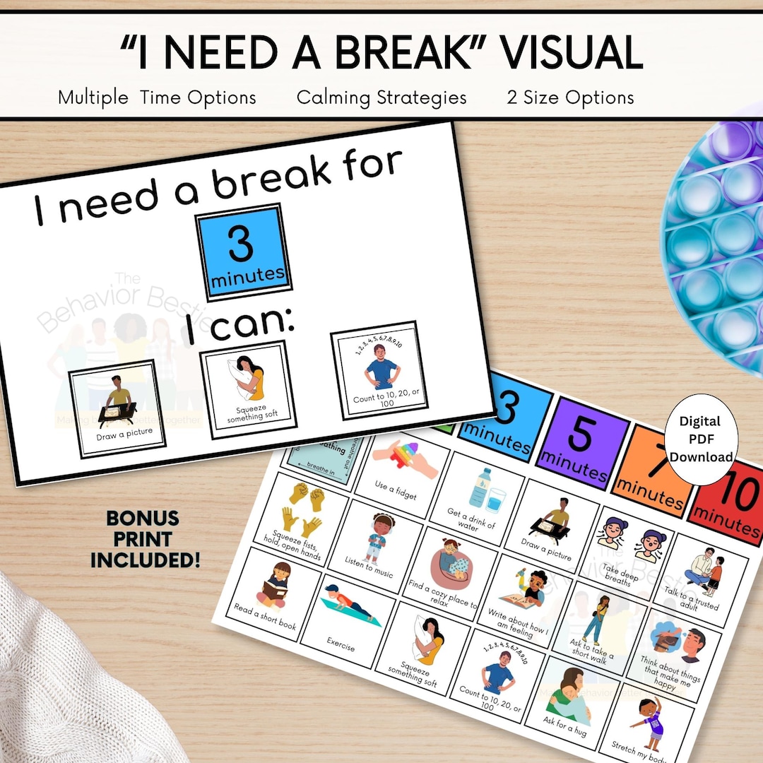 I Need a Break Visual: Self-regulation Cards for Kids (PDF Download) - Etsy