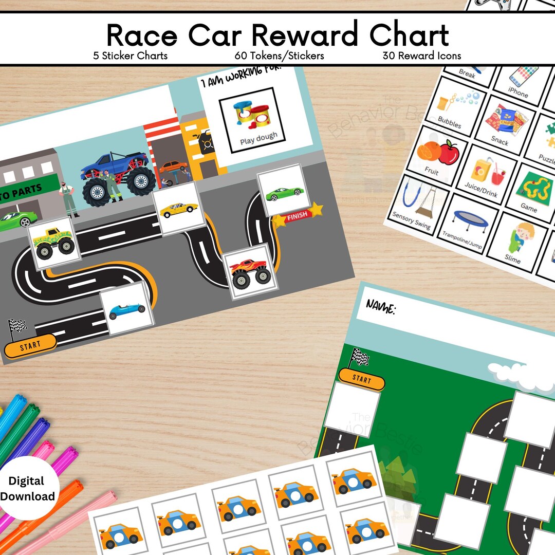 Reward Chart Race Care Theme, Race Car Potty Chart, Race Car Behavior ...