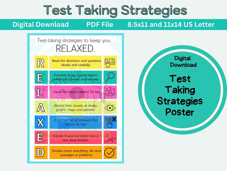 Test Taking Strategies Poster: Classroom Exam Tips (digital Download ...