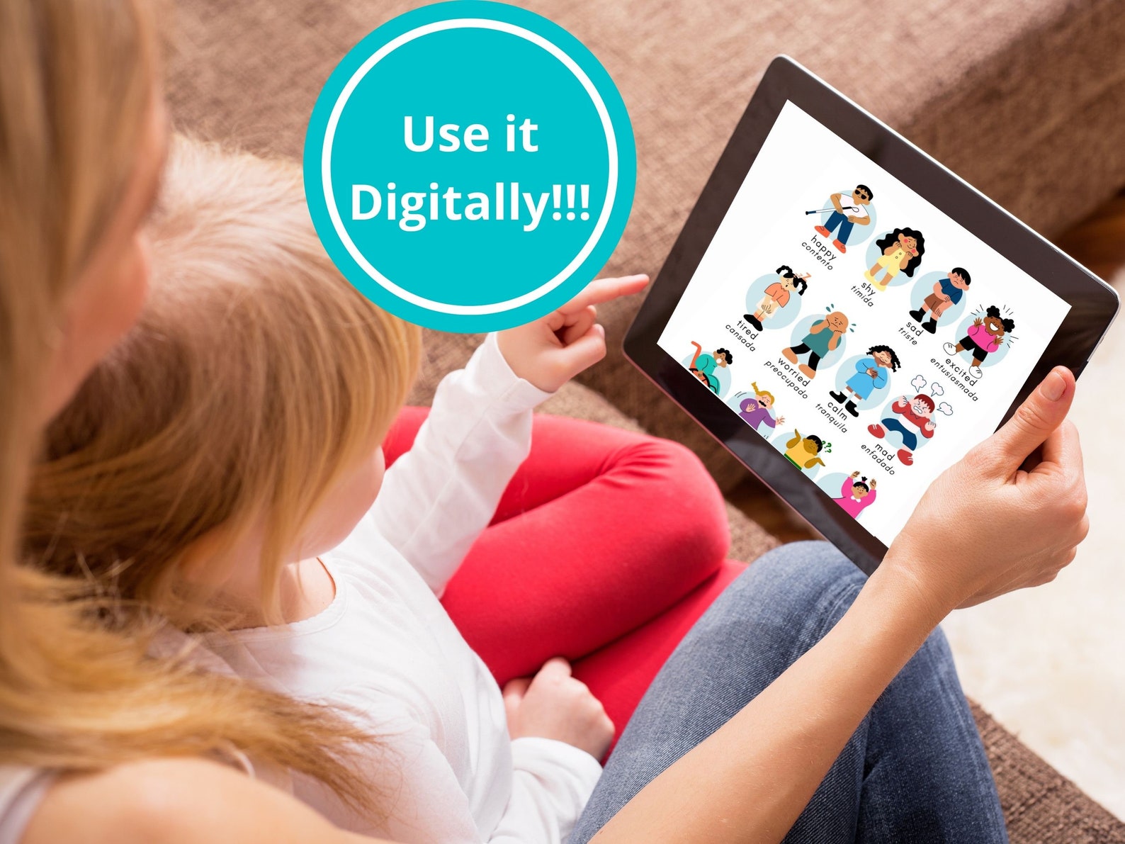 Bilingual SPANISH-ENGLISH Emotions Poster Digital Feelings Chart ...