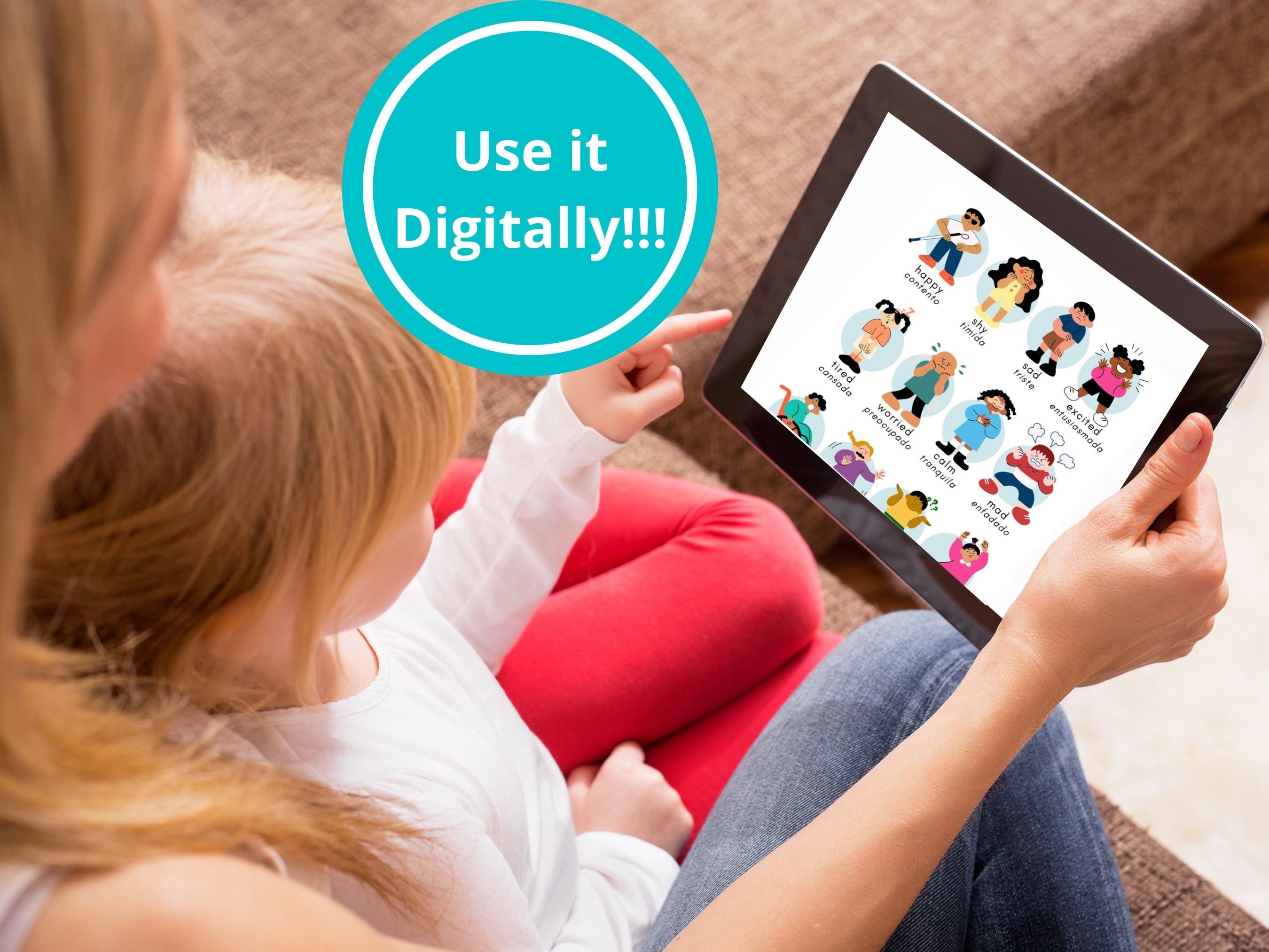 Bilingual SPANISH-ENGLISH Emotions Poster Digital Feelings Chart ...