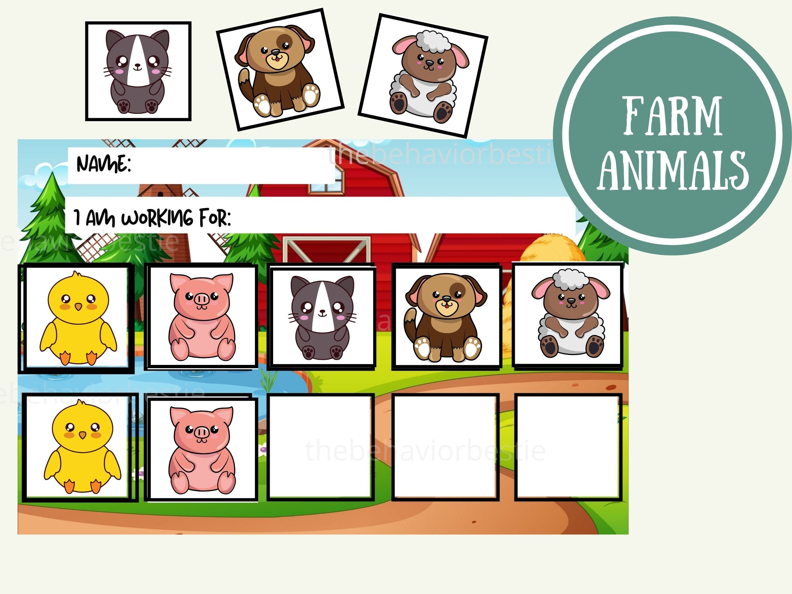 Cute Animals Token Board Digital Animals Reward Chart Farm Animals ...