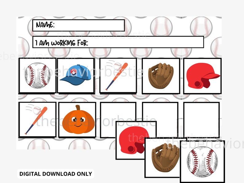 Baseball Sticker Chart/baseball Reward Chart/ Printable Baseball Token ...