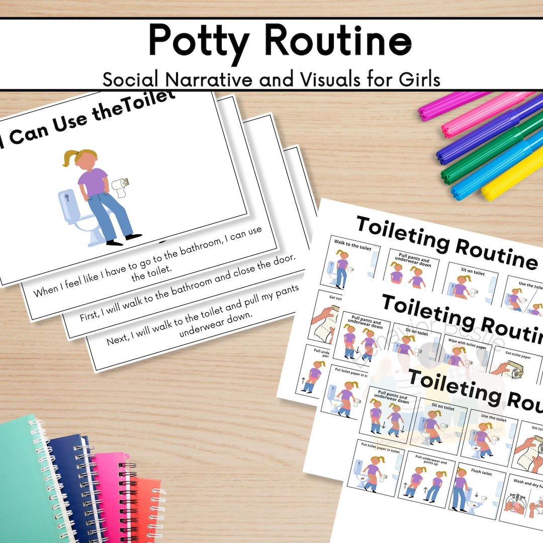 Printable Girl Potty Routine | Visual Toileting Routine | Bathroom ...