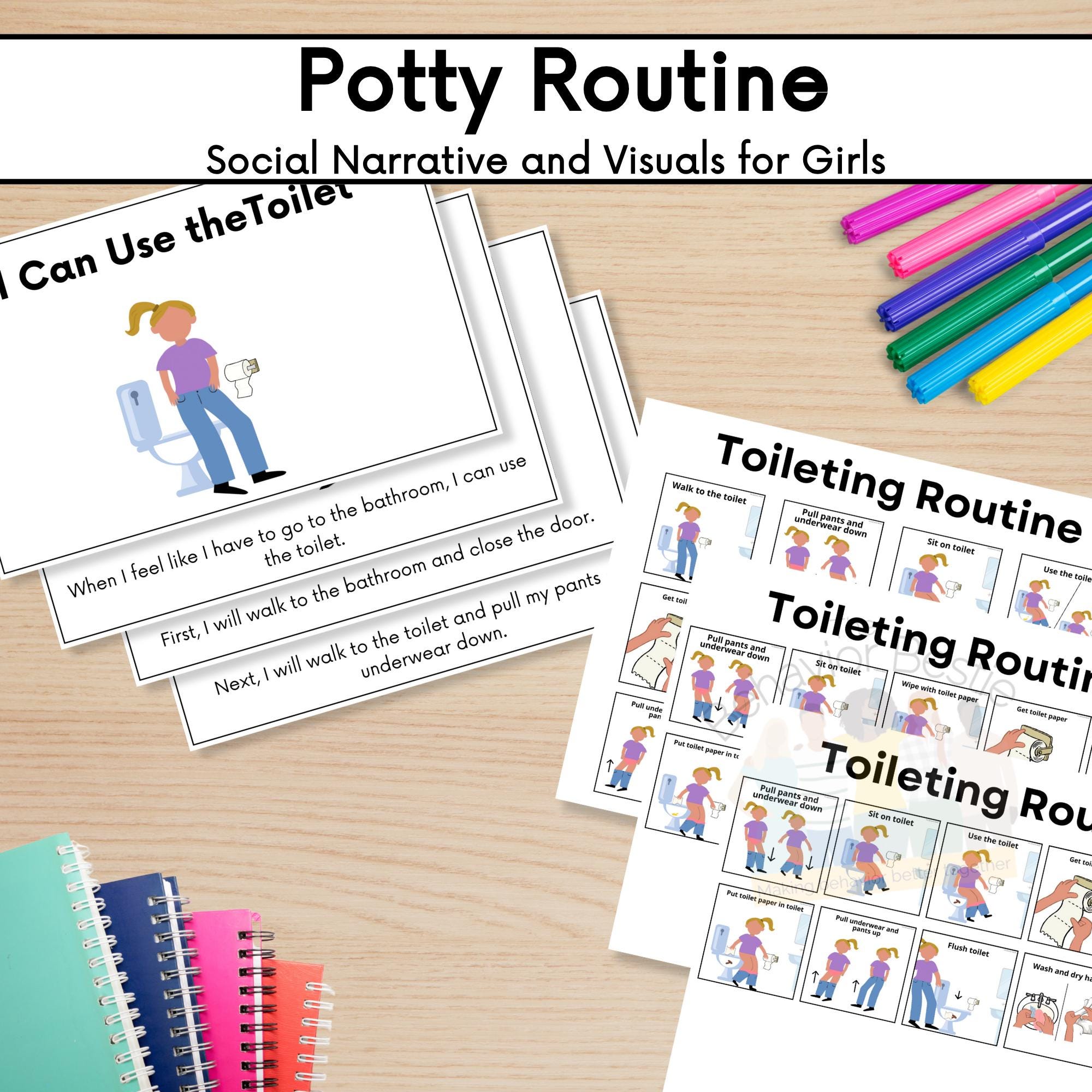 Printable Girl Potty Routine | Visual Toileting Routine | Bathroom ...