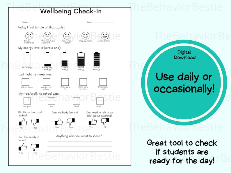 Student Wellness Check-in Daily Student Check-in Wellbeing - Etsy