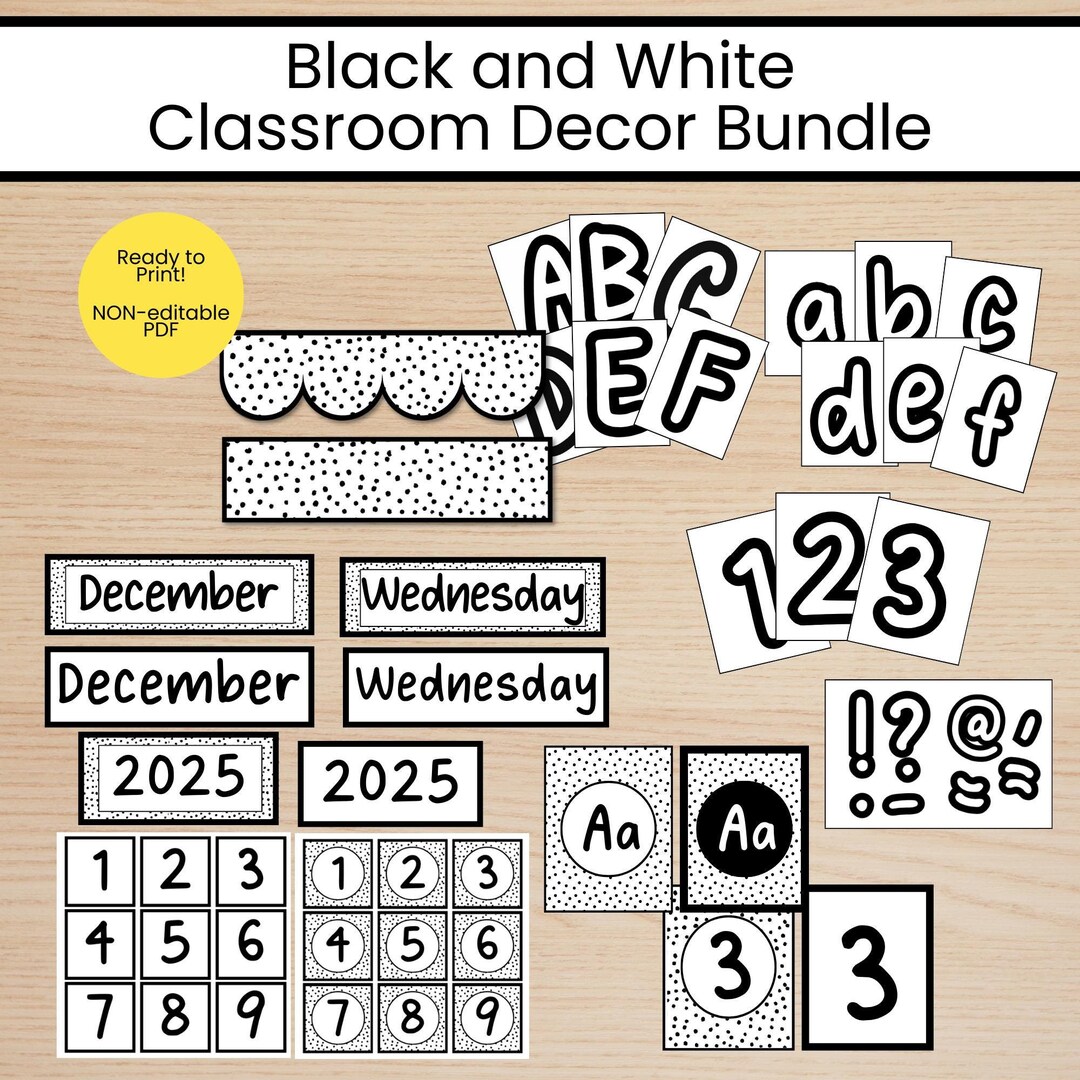 Black and White Classroom Decor Bundle, Bulleting Board Kit-printer ...