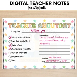 Positive Teacher Notes: Student Praise Cards (digital Download) - Etsy
