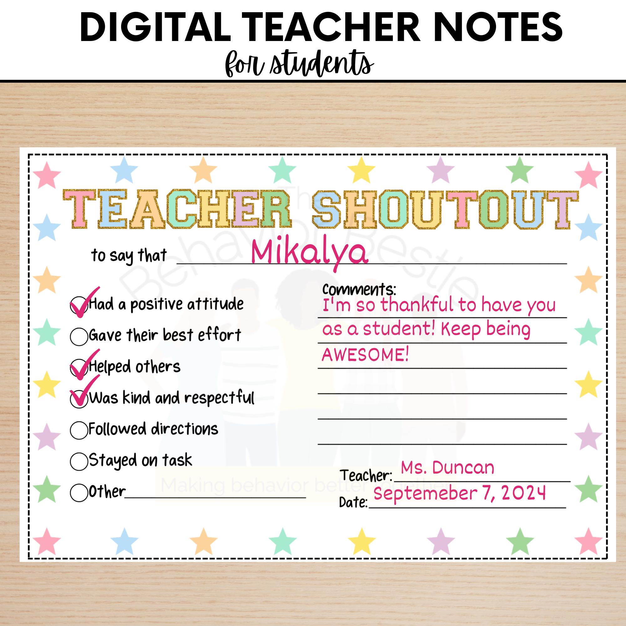Positive Teacher Notes: Student Praise Cards (digital Download) - Etsy