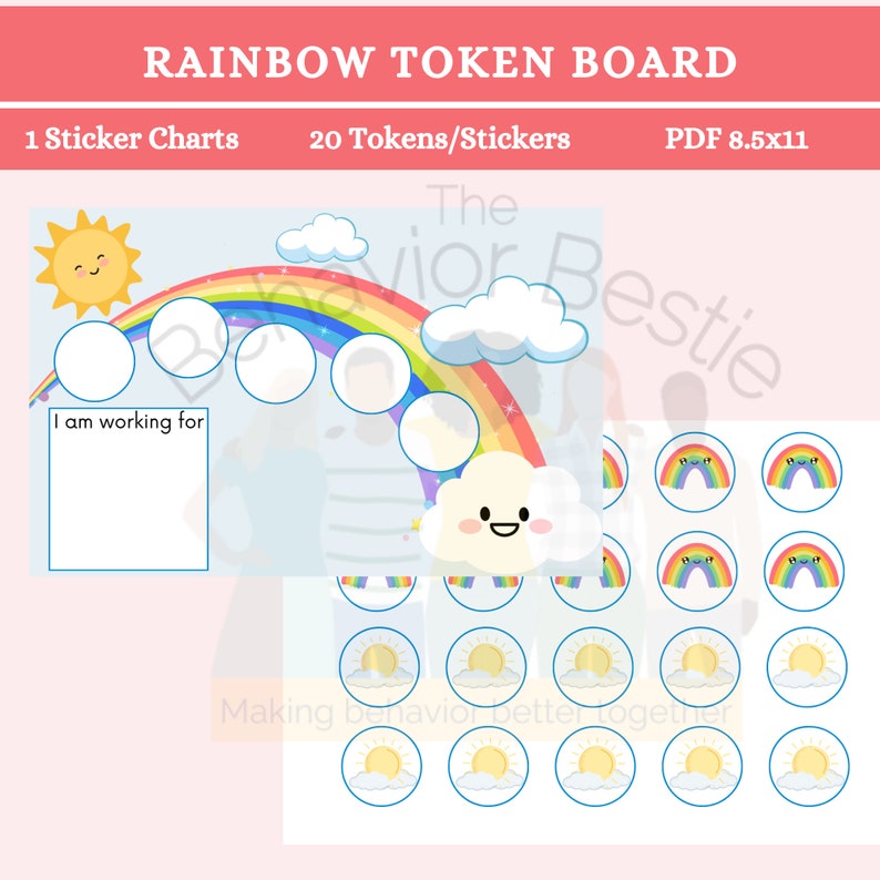 Rainbow Token Board, Rainbow Reward Chart for Kids, Autism Visual ...