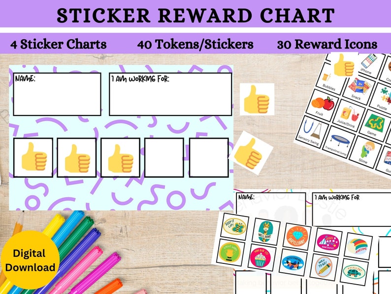 Sticker Reward Chart | Thumbs up Sticker Chart | Sticker Token Board ...