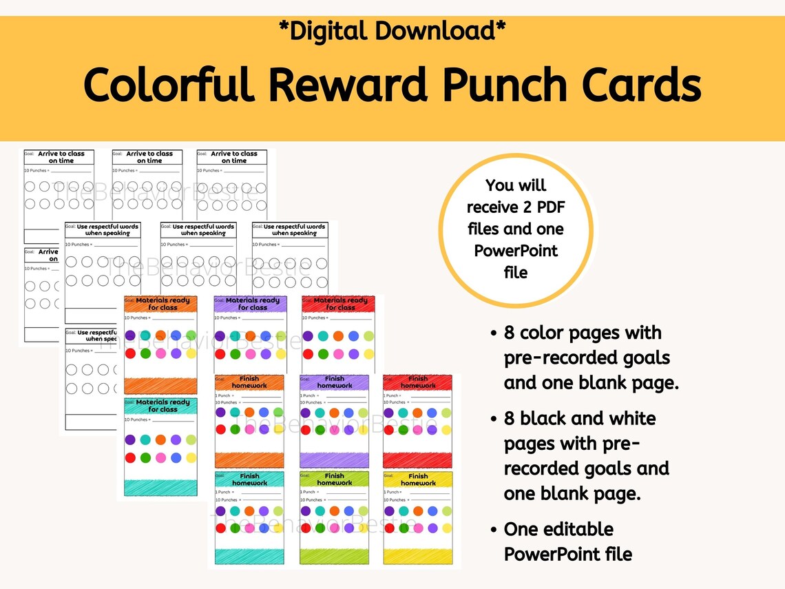 Editable Reward Cards Reward Punch Cards Colorful Reward Cards Reward ...