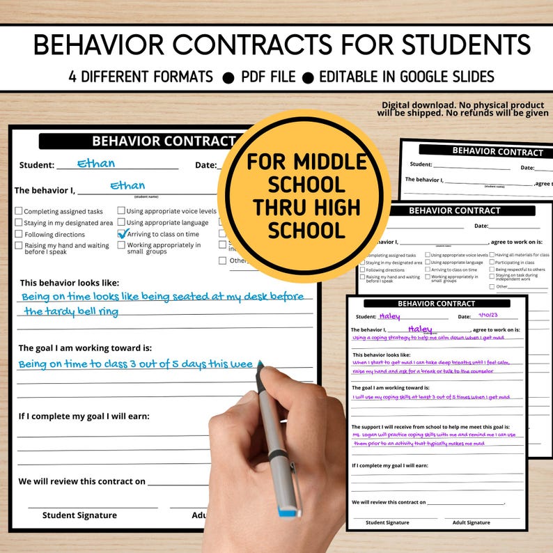 Customizable Student Behavior Contract: Positive Discipline (PDF ...