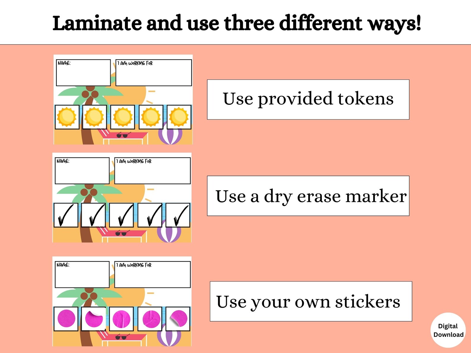 Printable Beach Themed Reward Token Chart Summer Sticker Chart Summer ...
