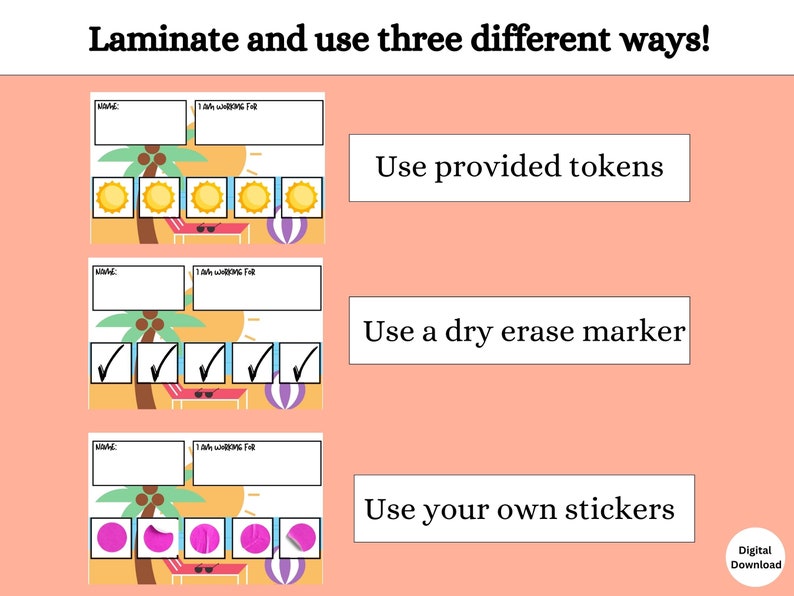 Printable Beach Themed Reward Token Chart Summer Sticker Chart Summer ...