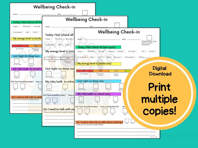 Teen Mental Health Check-in: Editable Student Wellness (PDF ...