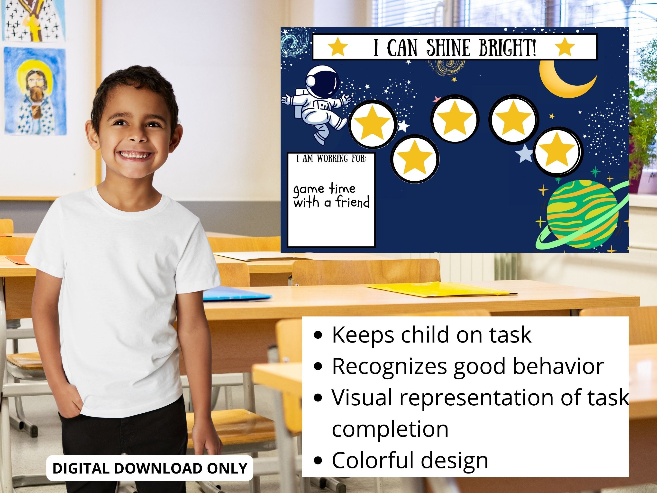 Outer Space Token Board Astronaut Reward Chart Space Reward Chart Outer ...