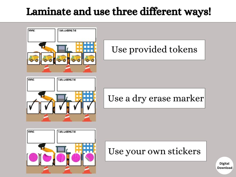 Printable Construction Token Board Construction Sticker Chart ...