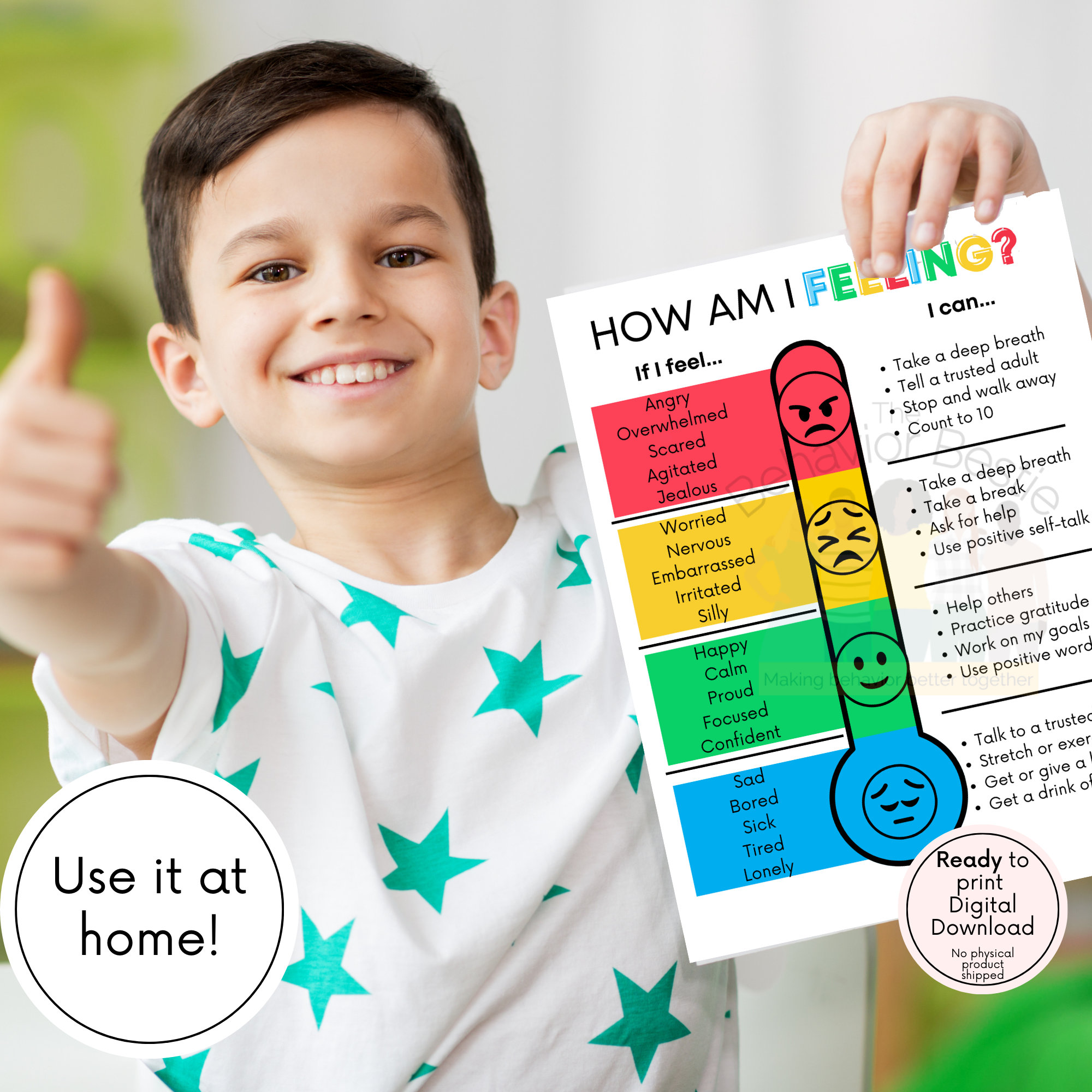 Feelings Thermometer Printable | Emotion Regulation Chart | Classroom ...