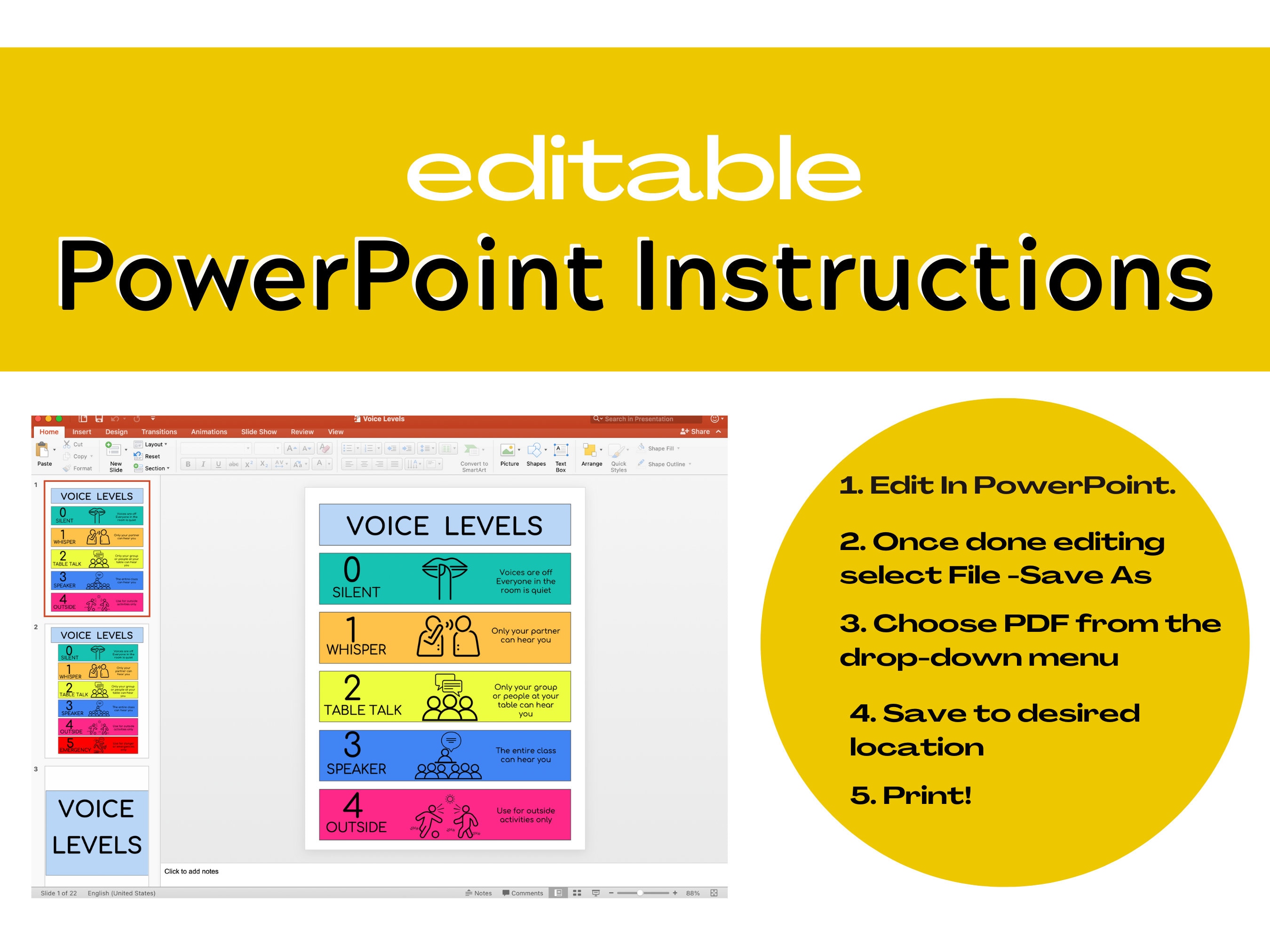 Editable Voice Level Signs: Classroom Management (digital Download) - Etsy