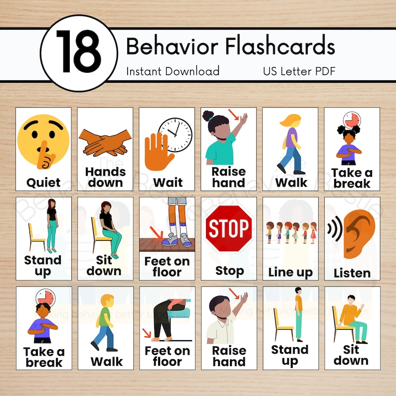 Behavior Flashcards: Visual Cue Cards for Classroom Management (digital ...