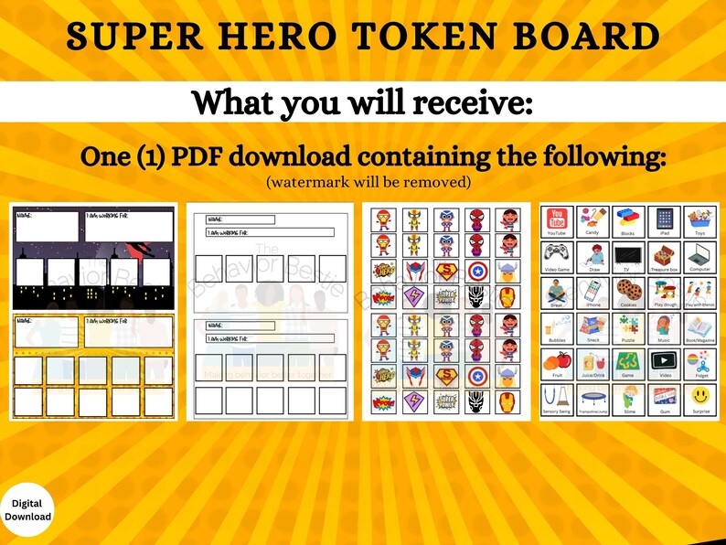 Superhero Reward Chart: Printable Behavior Token Board (digital ...