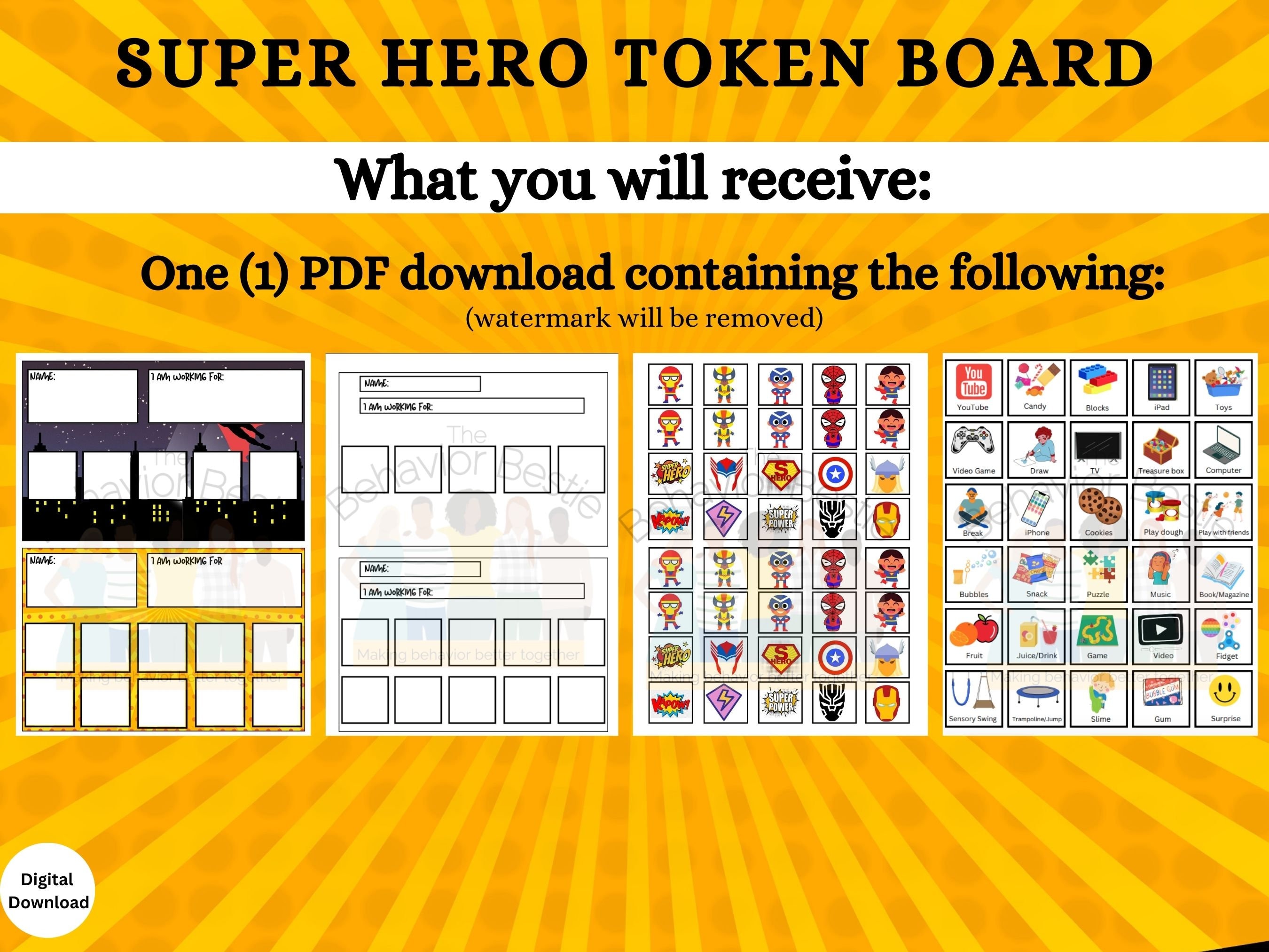 Superhero Sticker Chart Superhero Token Board Hero Reward Chart ...