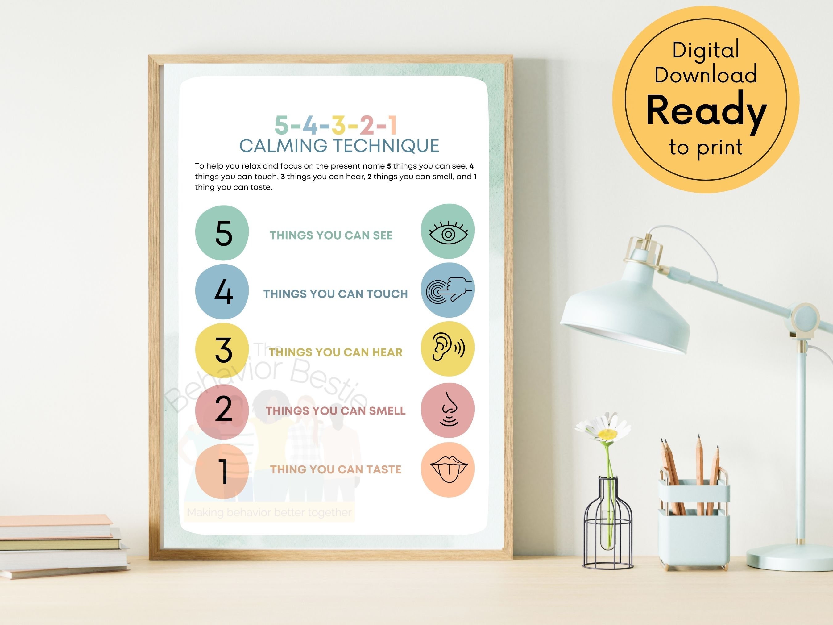 Calming Strategy 5, 4, 3, 2, 1 Grounding Technique Anxiety Relief ...