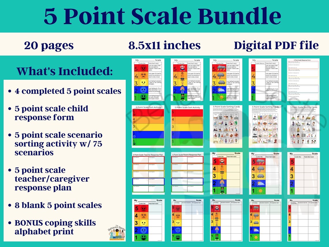 Digital 5 Point Scale Bundle Feelings Scale Bundle Emotions Behavior ...