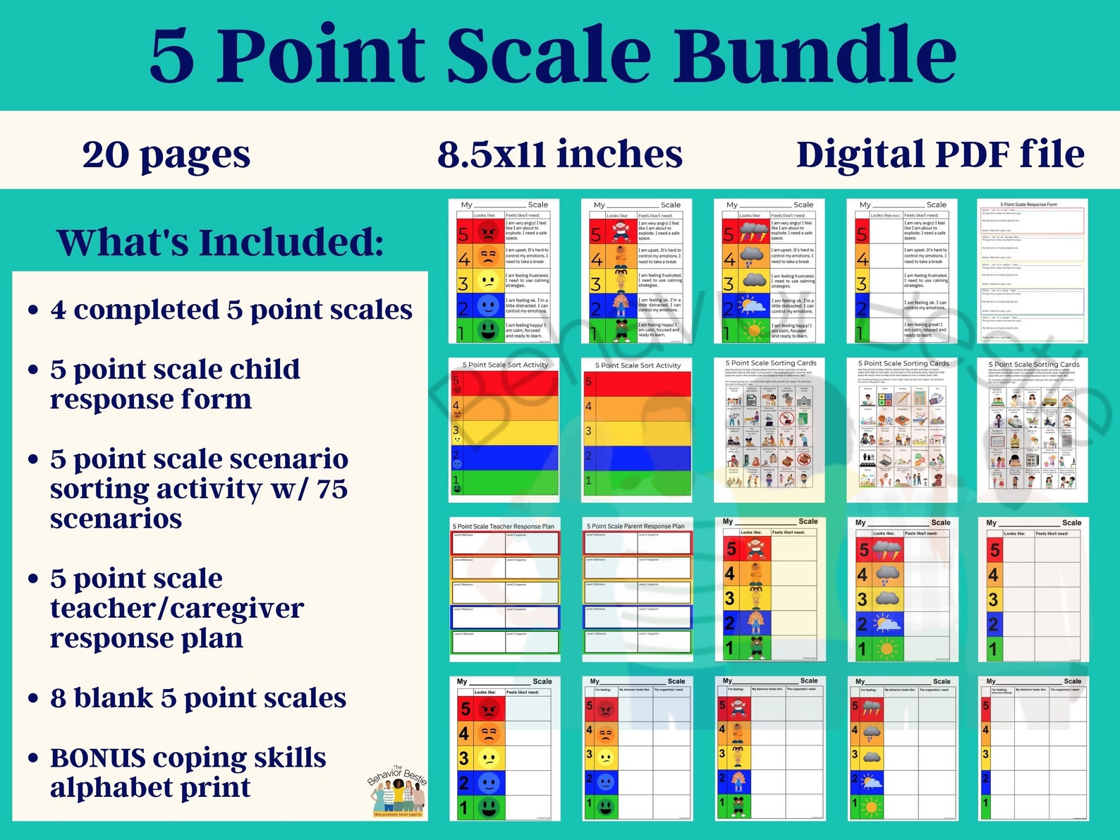 Digital 5 Point Scale Bundle Feelings Scale Bundle Emotions Behavior ...