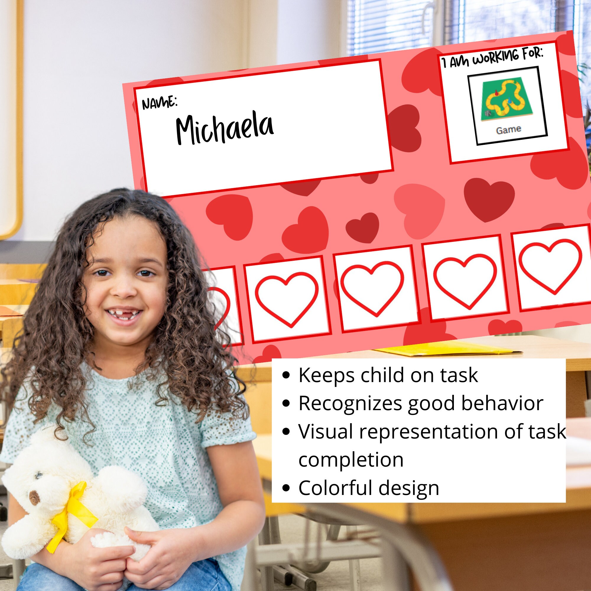 Heart Reward Chart, Valentine's Day Token Board for Kids, Positve ...