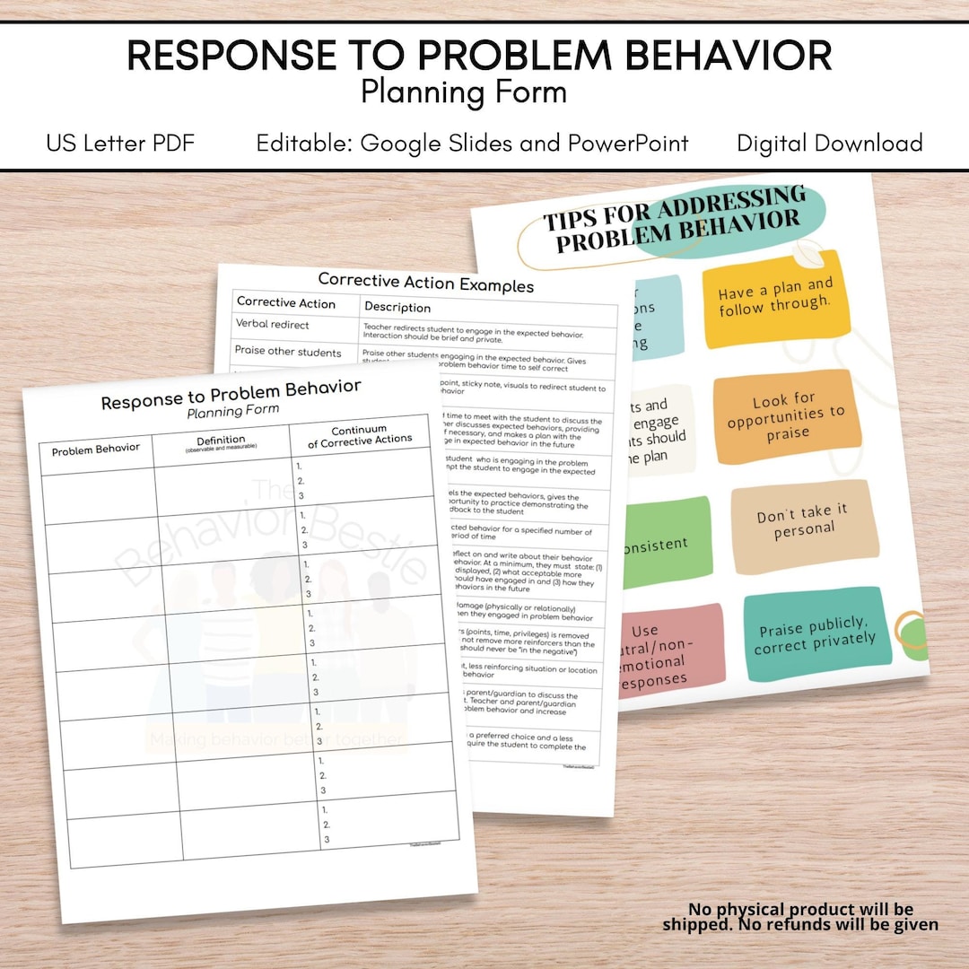DIGITAL Response to Problem Behavior Planning Form | Behavior Planning ...