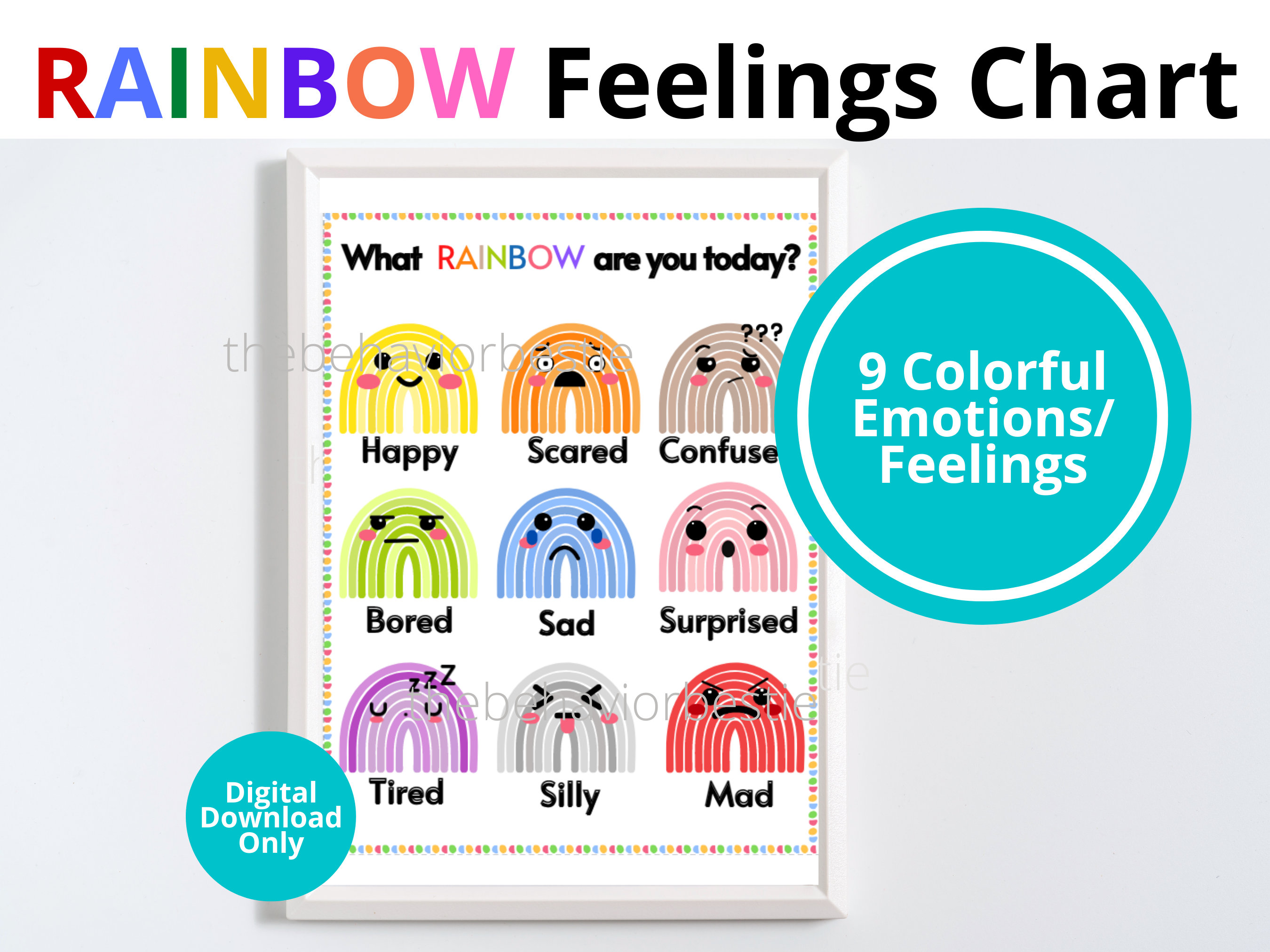 Rainbow Feelings Chart Printable Emotions Chart Rainbow - Etsy Australia