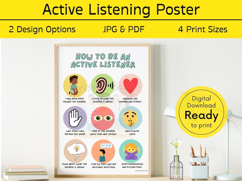 Active Listening Skills Poster: Classroom Bulletin Board (digital ...