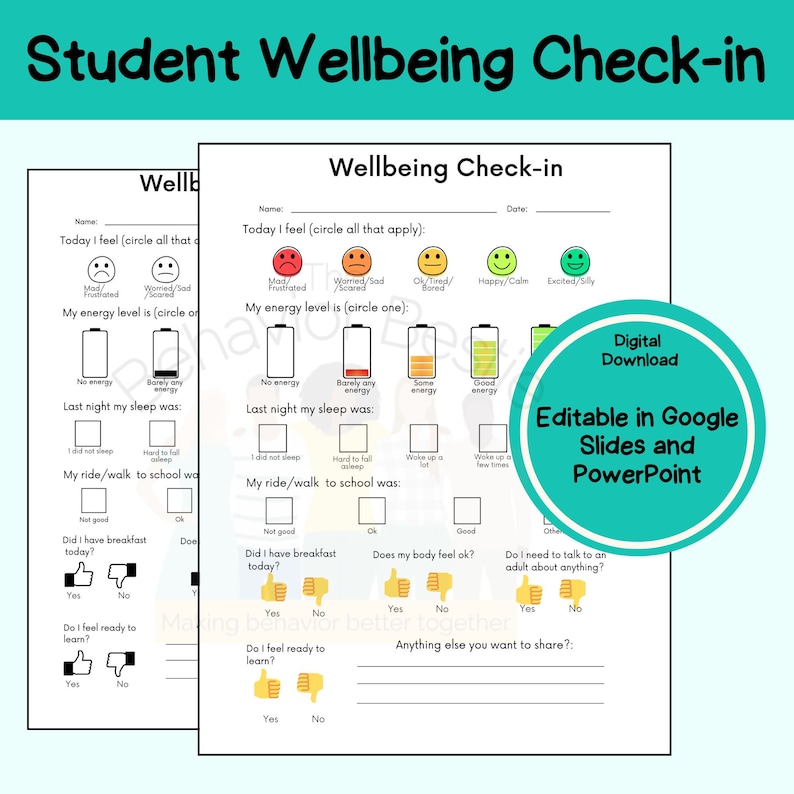 Student Wellbeing Check-in: Daily Emotions Sheet (PDF & PPT) - Etsy