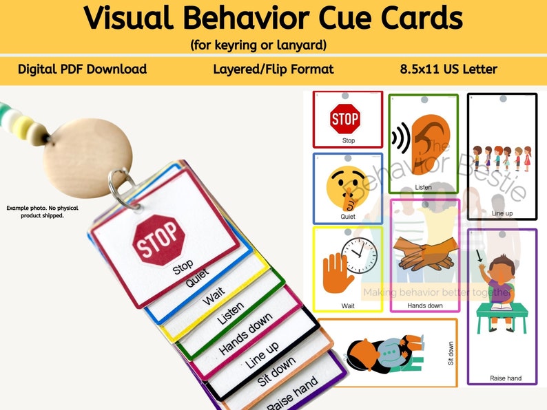 Visual Behavior Cue Cards for Kids: Keyring/lanyard (digital Download ...