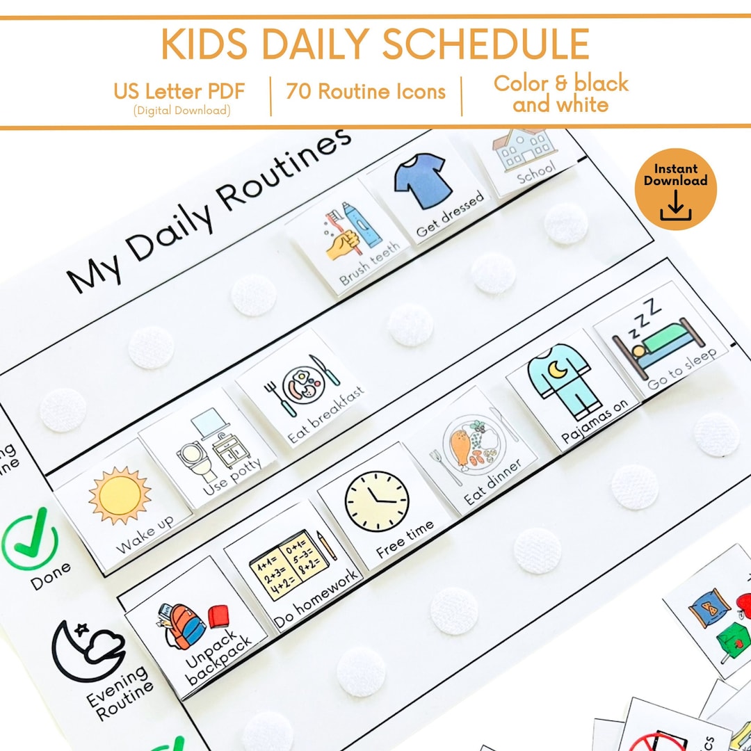 Kids Daily Schedule: Visual Routine Chart With Icons (digital Download ...