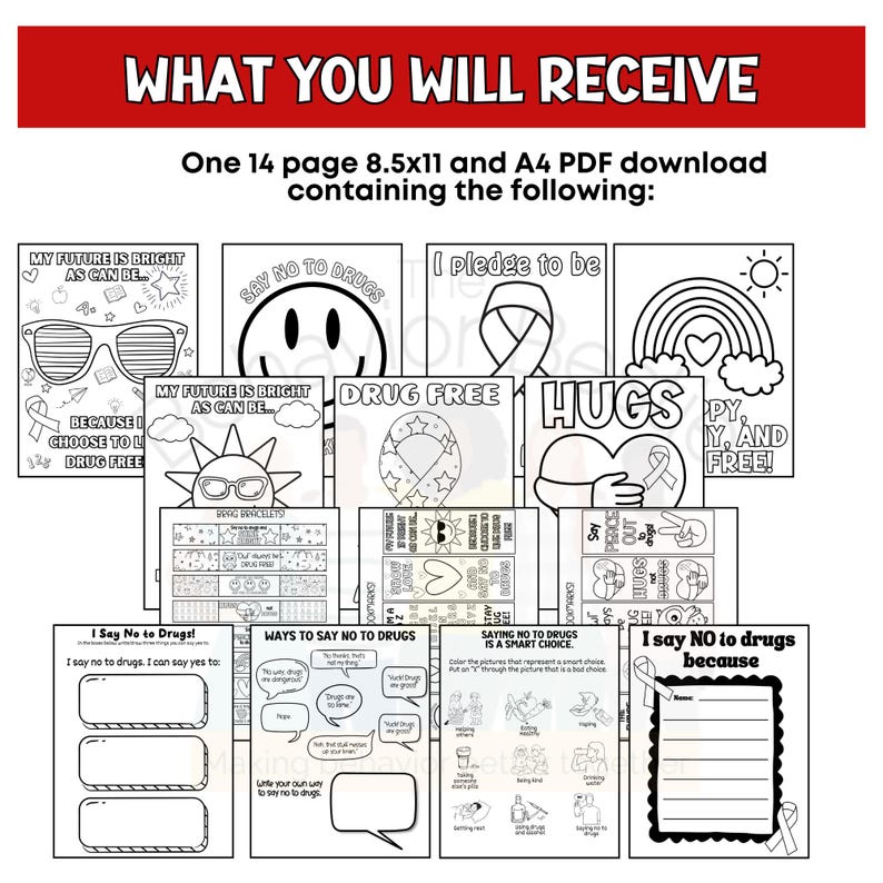 Red Ribbon Week Printables: Coloring Pages, Bookmarks, Activities (PDF ...