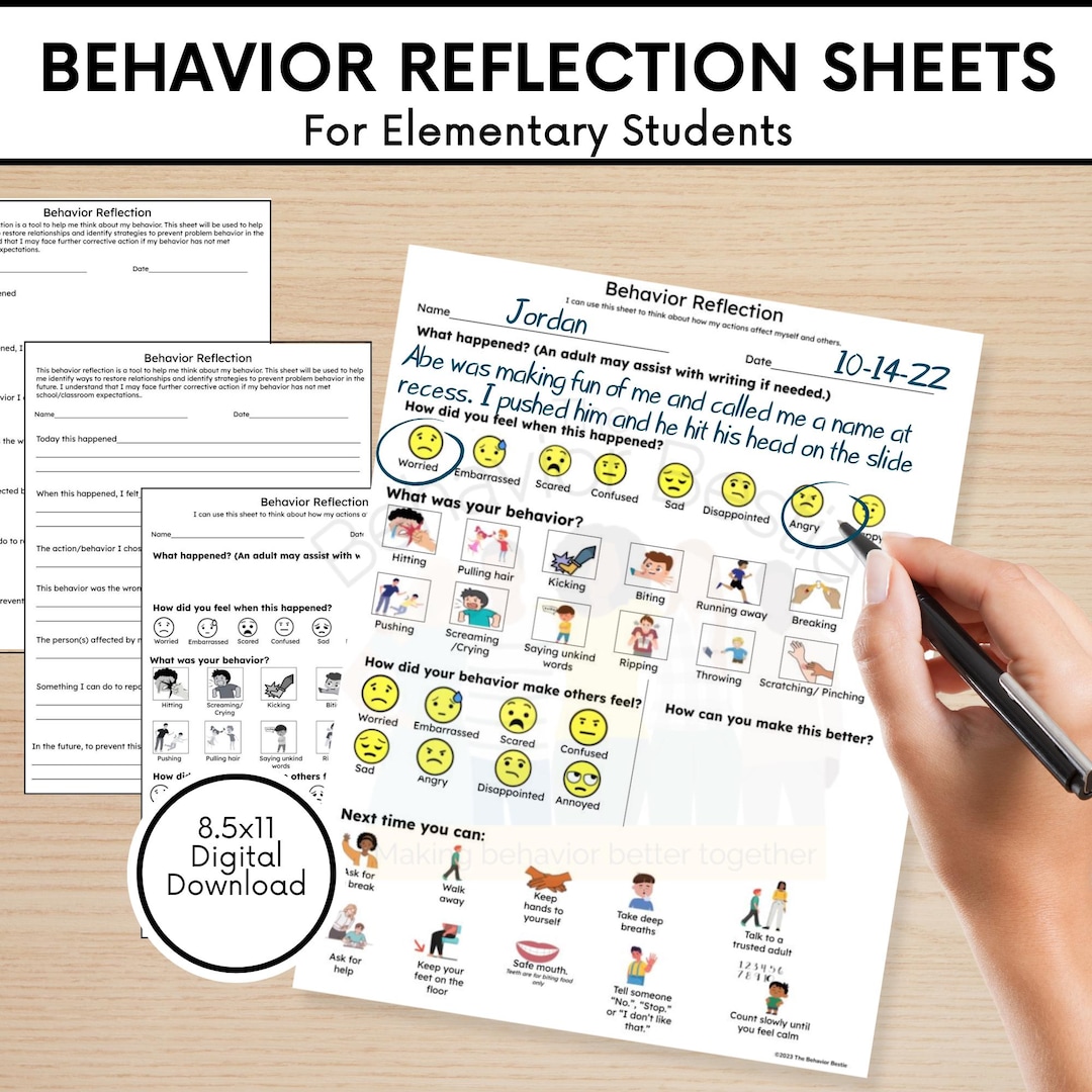 Elementary Behavior Reflection Sheets: Kid-friendly Think Sheet ...