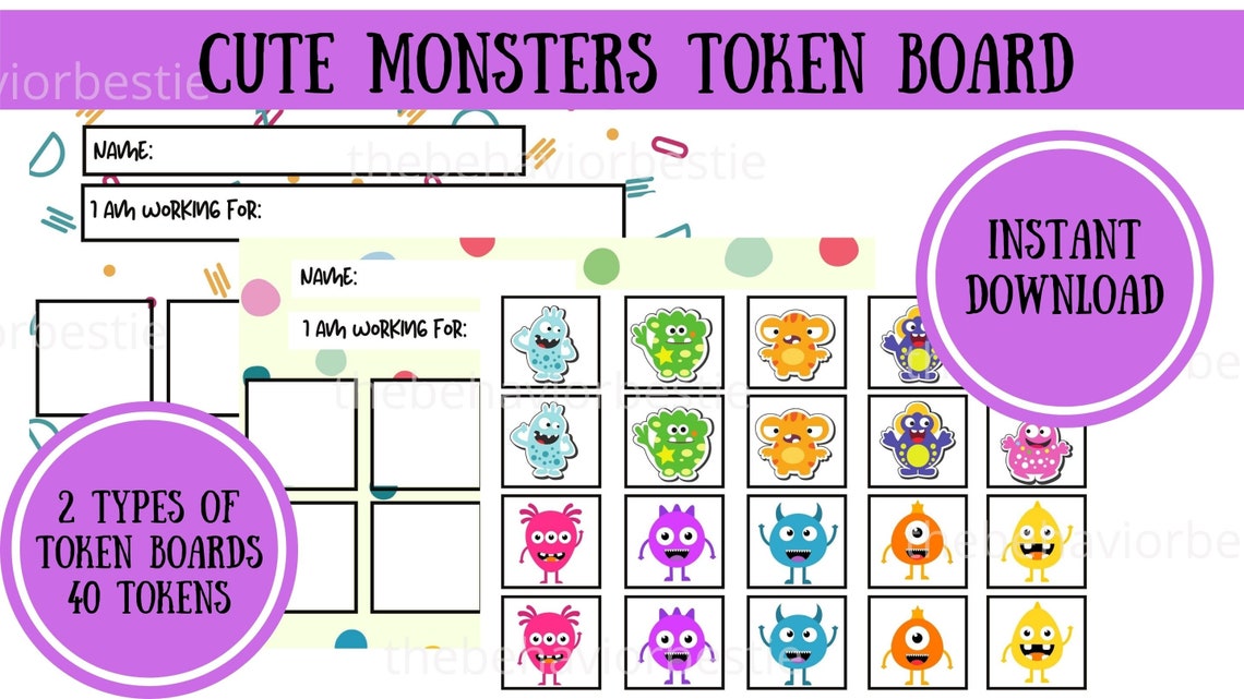 Cute Monsters Token Board/digital Reward Chart/instant - Etsy