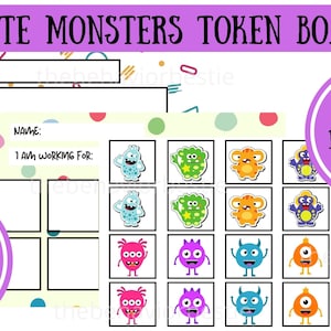 Cute Monsters Token Board/digital Reward Chart/instant Download Token ...