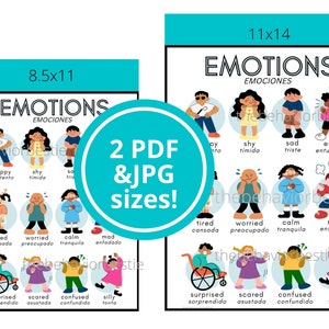 Bilingual SPANISH-ENGLISH Emotions Poster | Digital Feelings Chart ...
