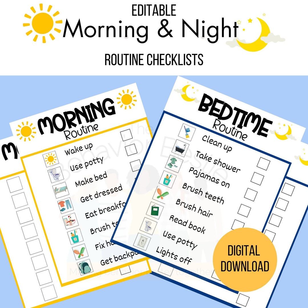 Editable Kids Morning & Night Routine Checklist (digital Download) - Etsy