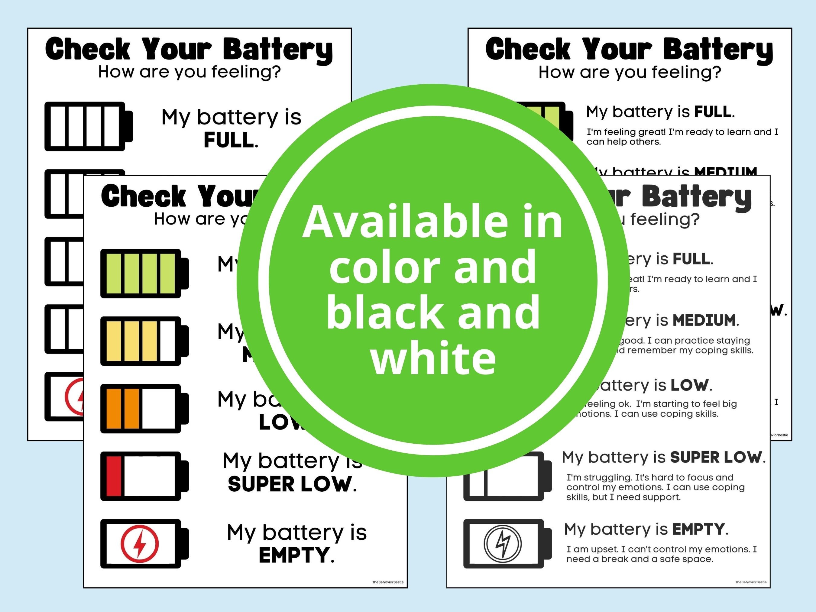 Battery Check in Poster DIGITAL Feelings Check in Check Your Battery ...