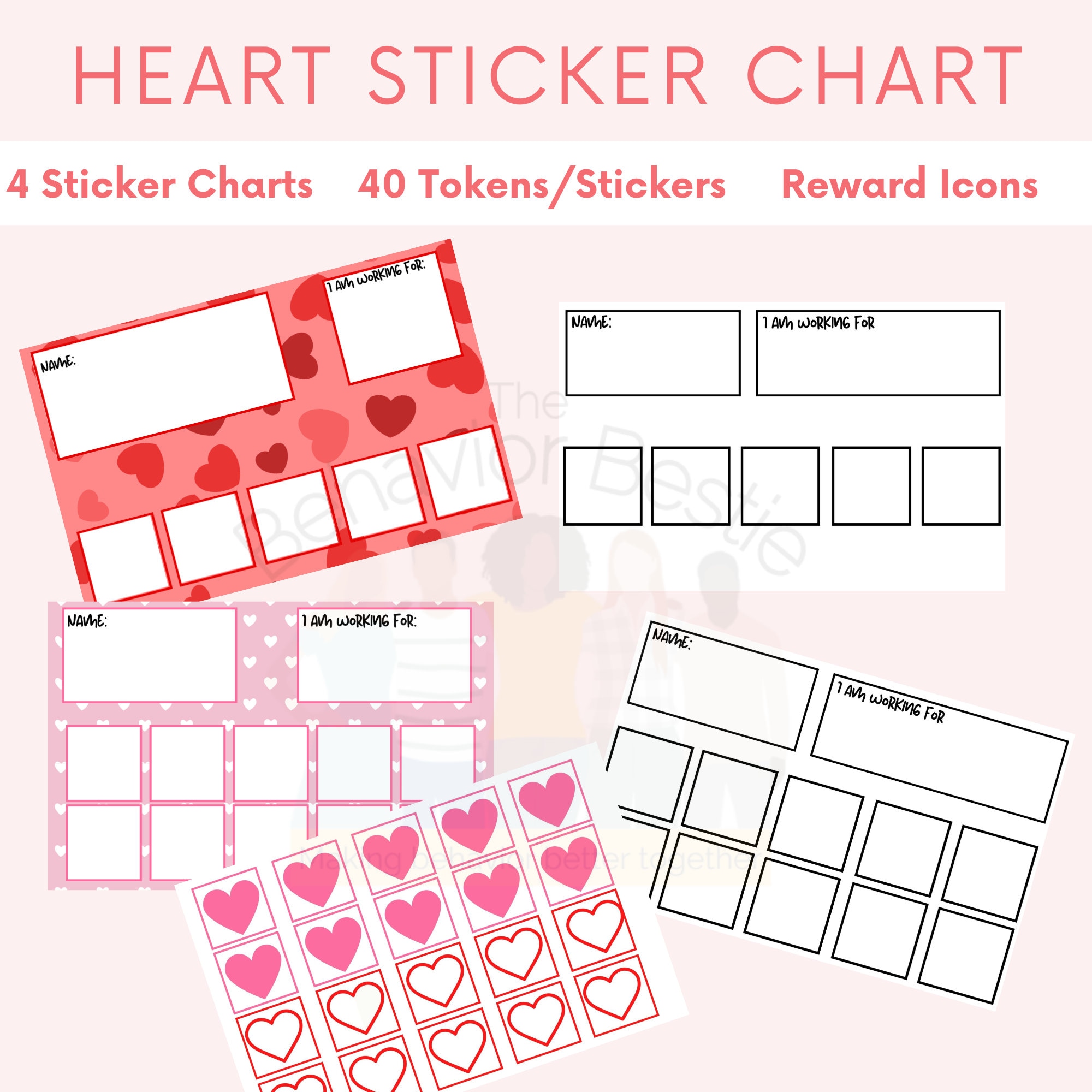 Heart Reward Chart, Valentine's Day Token Board for Kids, Positve ...
